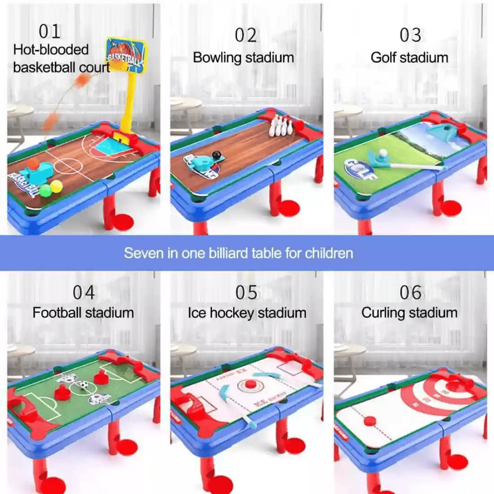 Toy. 7 in 1 Multi-function Mini Billiards & six Other Board Games for Kids